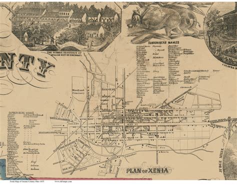 Xenia Village Xenia Ohio 1855 Old Town Map Custom Print Greene Co