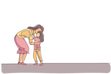 Una sola línea dibuja a mamá abrazando a su hija llena de calidez antes de ir al vector de