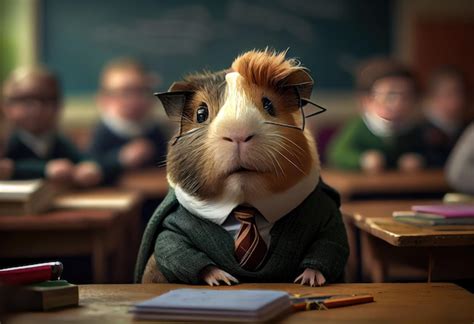 Retrato De Un Cuy Antropomórfico Vestido De Colegial En Un Salón De