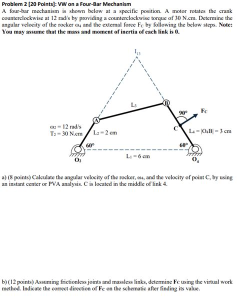 Solved Problem 2 [20 ﻿Points]: VW on a Four-Bar MechanismA | Chegg.com