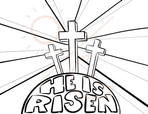 Easter Coloring Sheet He Is Risen Crosses Etsy Easter Coloring