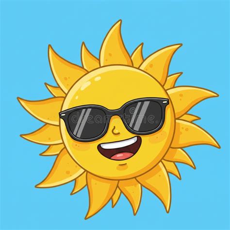 A Cartoon Sun Character With A Bright Yellow Circular Face And Spiky Rays Smiles Widely Stock
