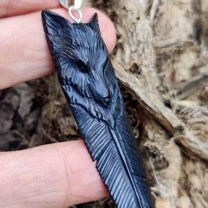 Wolf Feather Spirit Totem Pendant Black Bone Wolf Necklace Silver