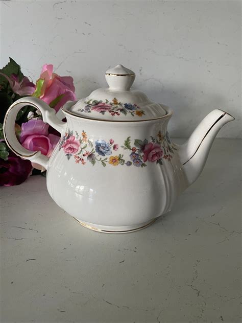 Vintage Sadler Teapot With Pink Rose And Wild Flower Design Made In