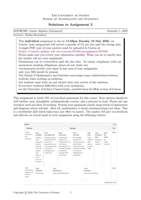 2022 Assignment 2 Sol Ass 2 Sols The University Of Sydney School Of