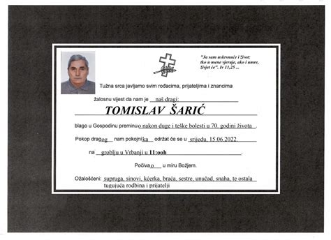 Tomislav Šarić Osmrtnice Tomislav Šarić Osmrtnice