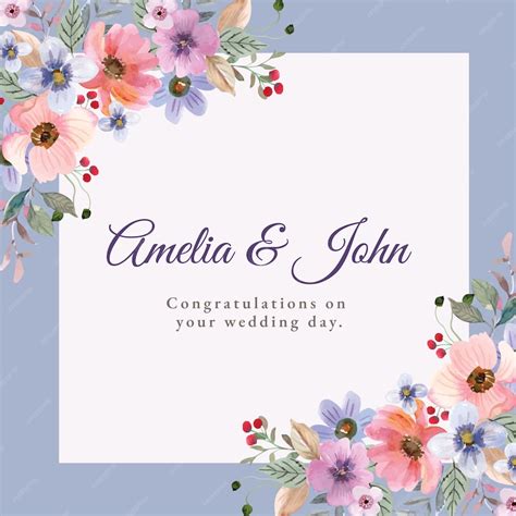 수채화 결혼식 축 하 카드 무료 벡터