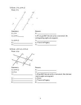 Geometry Proofs Packet 2 Proving Lines Parallel By Acris Learning