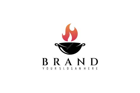 Premium Vector Frying Pan Logo With Burning Fire