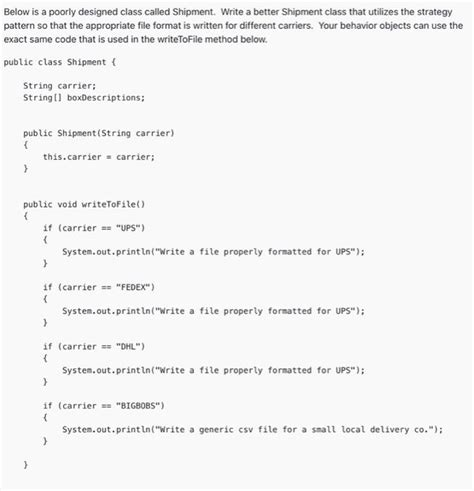 Solved Selow Is A Poorly Designed Class Called Shipment