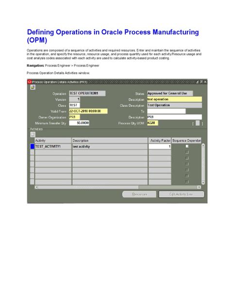 Defining Operations In Oracle Process Manufacturing Opm Pdf