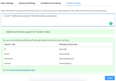 Transform Value In Tables For Dynamic Table Data