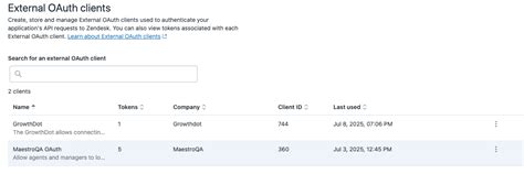 Managing External Oauth Clients Zendesk Help