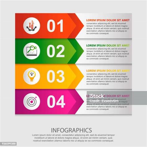 현대 벡터 일러스트 레이 션 3d 화살표 4 요소와 Infographic 사각형에 대 한 템플릿입니다 아이콘 및 텍스트를 포함합니다 4 단계 다이어그램 웹 디자인 프레 젠