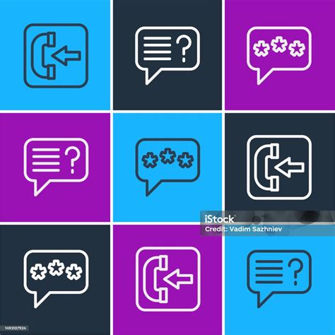 회선 수신 전화 전화 말풍선 채팅 및 알 수 없는 검색 아이콘을 설정합니다 벡터 Brand Name Online Messaging Platform에 대한 스톡 벡터 아트 및