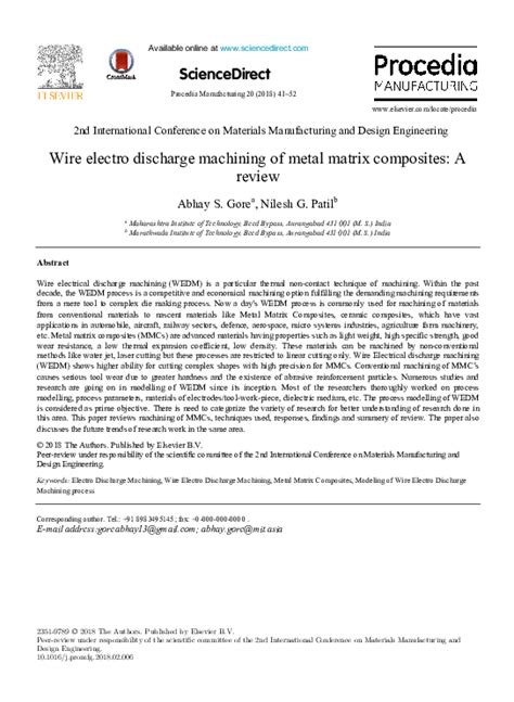 Pdf Wire Electro Discharge Machining Of Metal Matrix Composites A Review