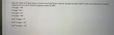 solved given the values of sº given below in mol k and of