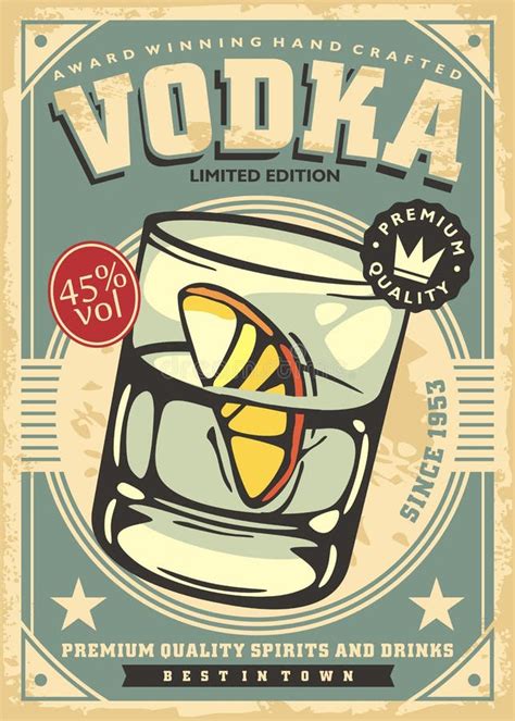 Pub Advertisement With Glass Of Vodka And Lemon Slice Stock Vector