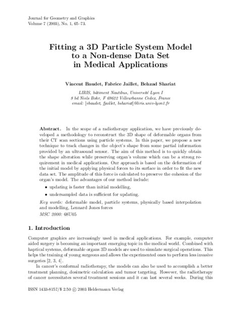 Pdf Fitting A 3d Particle System Model To A Non Dense Data Set In Medical Applications