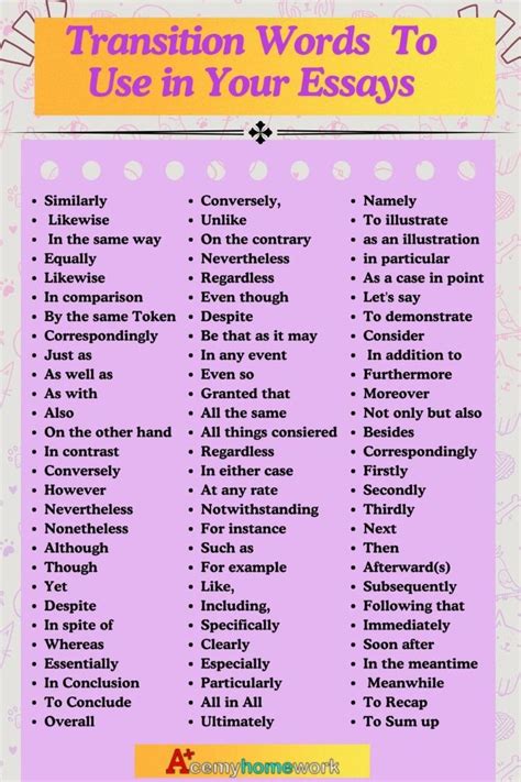 Transition Words To Use In Your Essays Transition Words Essay