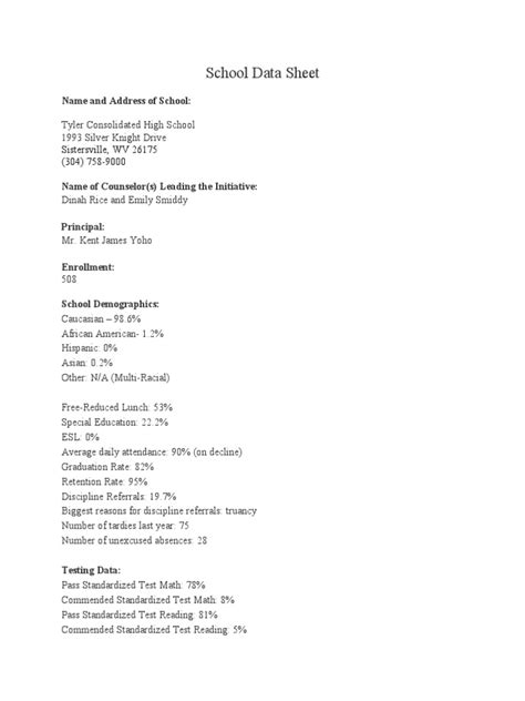 School Data Sheet Example Pdf