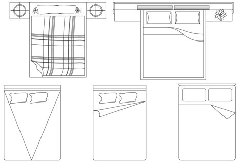 Top View Cad Block Of King Bed Design In Dwg Drawing