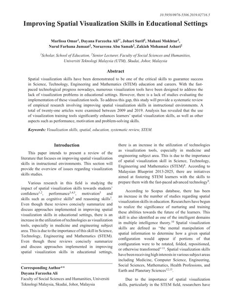 Pdf Improving Spatial Visualization Skills In Educational Settings