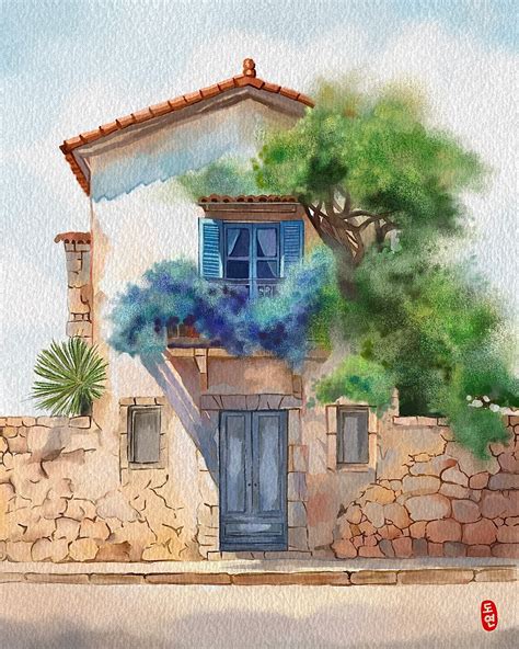 밍기적그린 아뜰리에 이은작가님의 아이패드 자율반 수강생작입니다🌲 분위기있는 촉촉한 수채화 풍경🥹 Choochung72 Ipaddrawing Ipad 아이패드인물화