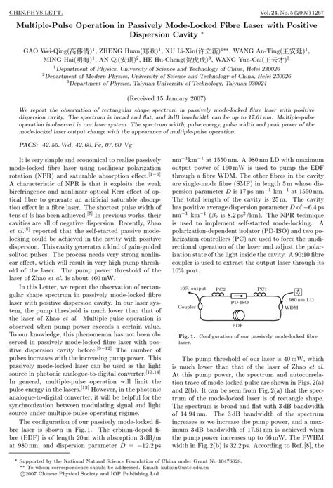 Pdf Multiple Pulse Operation In Passively Mode Locked Fibre Laser With Positive Dispersion Cavity