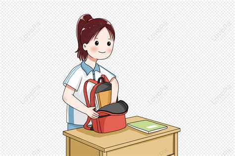 학교 가방을 포장하는 소녀 Png 일러스트 무료 다운로드 Lovepik