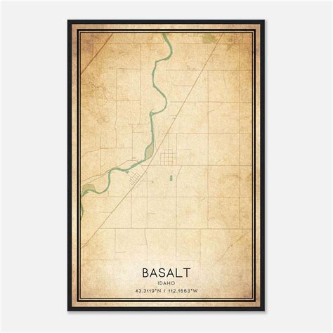 Vintage Basalt Idaho Map Poster Basalt Id City Road Wall Art Print Custom Maps And Posters