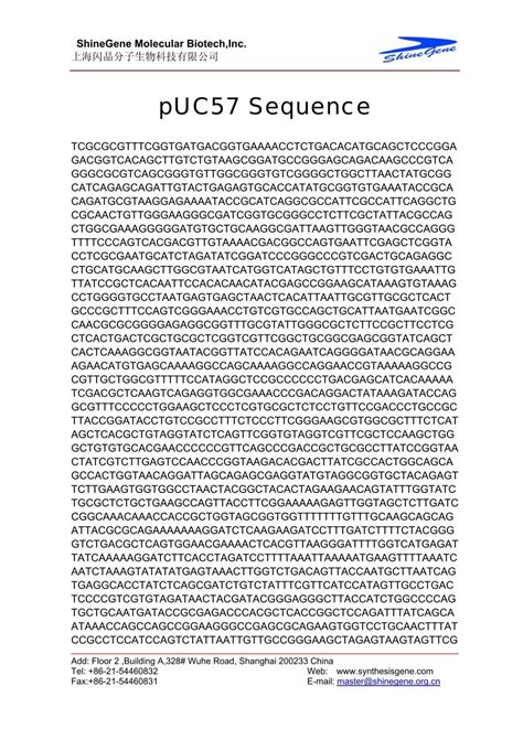 Puc57 Sequence Gene Synthesis