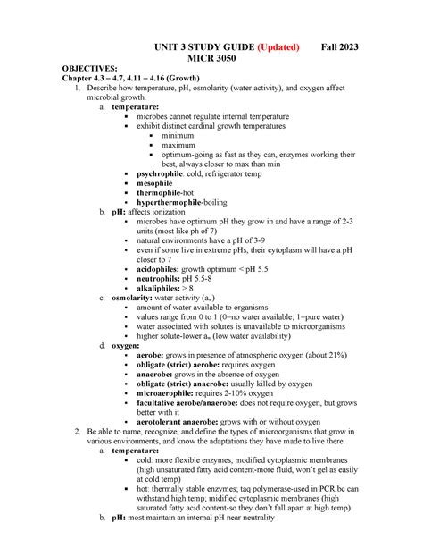 Unit Study Guide UNIT STUDY GUIDE Updated Fall MICR OBJECTIVES Chapter
