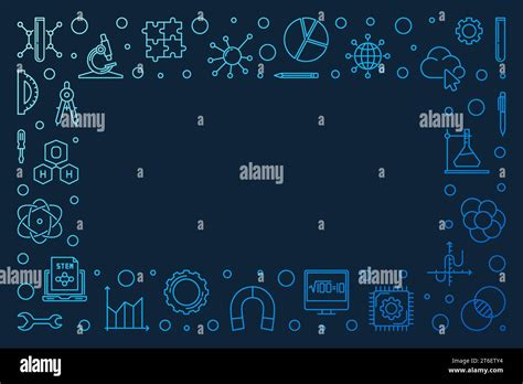 Stem Fields Science Technology Engineering And Mathematics Vector Horizontal Blue Frame Or