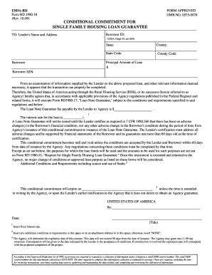 Conditional Commitment For Single Family Housing Loan Guarantee Form