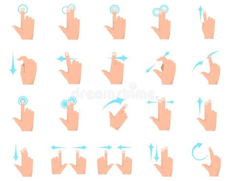 Multitouch Screen Hand Gestures Elements Collection Set Stock Vector