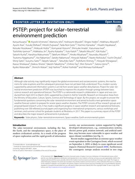 Pdf Pstep Project For Solarterrestrial Environment Prediction