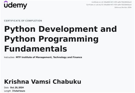 I Am Pleased To Share That I Have Recently Completed The Python Fundamentals Course On Udemy And