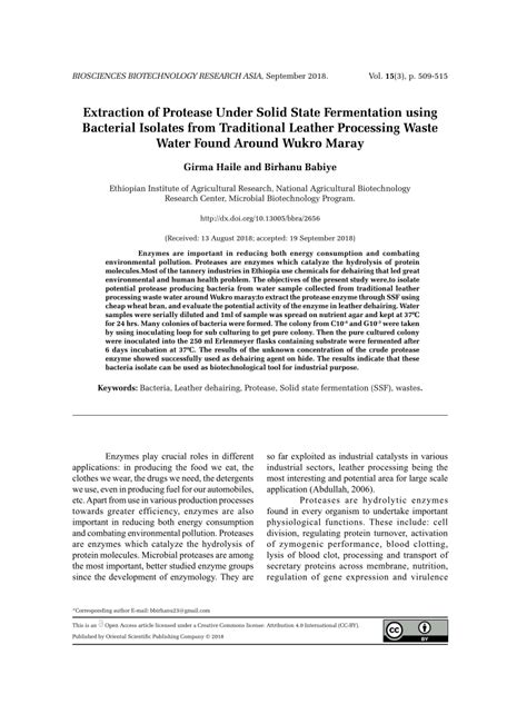 Pdf Extraction Of Protease Under Solid State Fermentation Using Bacterial Isolates From