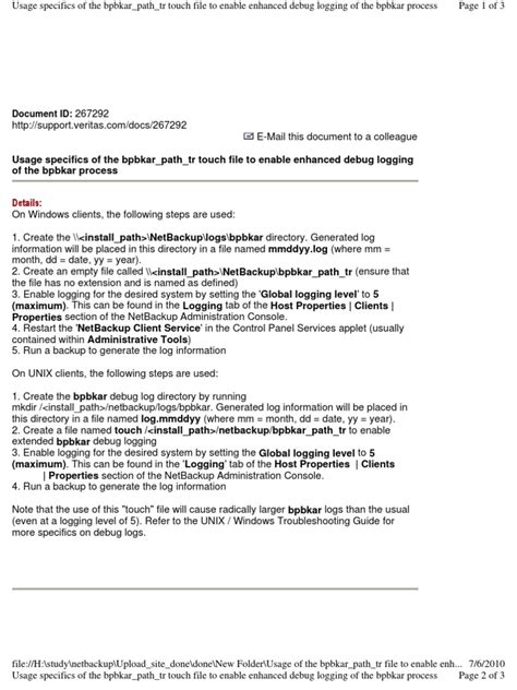 Usage Of The Bpbkar Path Tr File To Enable Enhanced Debug Logging Of The Bpbkar Process