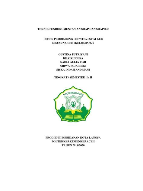 Contoh Dokumentasi Soapier Soap Soapie Soapier Soapied Pdf Ditulis Untuk Setiap Diagnosa