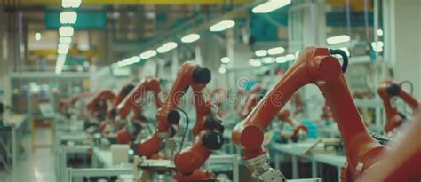 Ai In Manufacturing Robotic Arms Assembling Products In Factory Stock Illustration