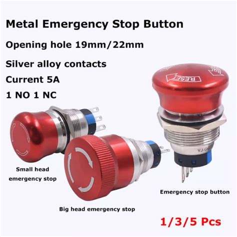 1922mm Metal Emergency Stop Push Button Swicth Latching 5a 1no1nc Red