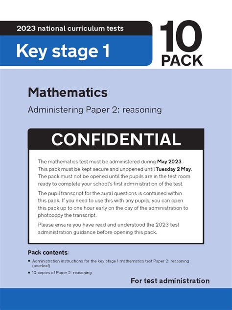 2023 Key Stage 1 Mathematics Administering Paper 2 Reasoning 1 Pdf