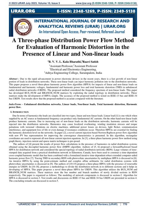 PDF A Three Phase Distribution Power Flow Method For Evaluation Of Harmonic Distortion In The