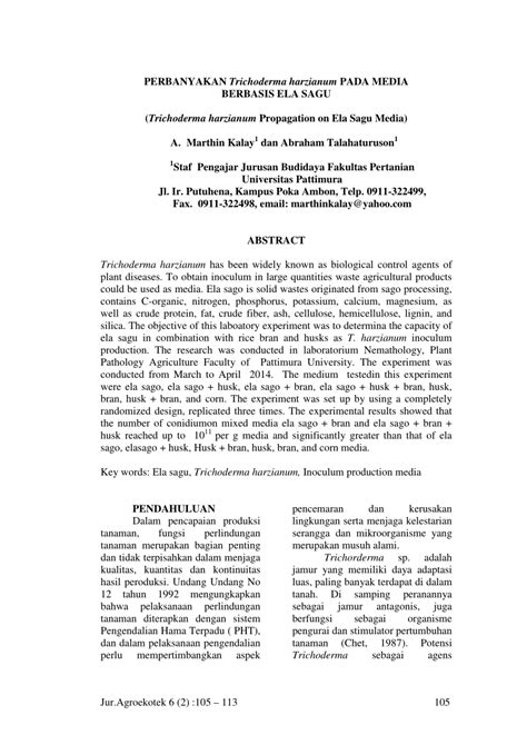 Pdf Perbanyakan Trichoderma Harzianum Pada Media Berbasis Ela Sagu Trichoderma Harzianum