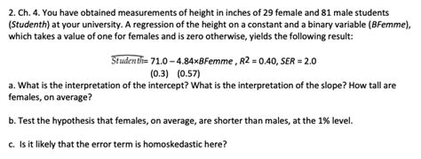 Solved 2 Ch 4 You Have Obtained Measurements Of Height In Chegg Com