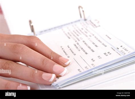 Womans Hand On Bank Statements Stock Photo Alamy