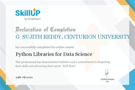 G Sujith Reddy Centurion University Has Successfully Completed The
