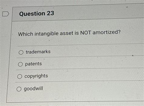 Solved Question 23which Intangible Asset Is Not